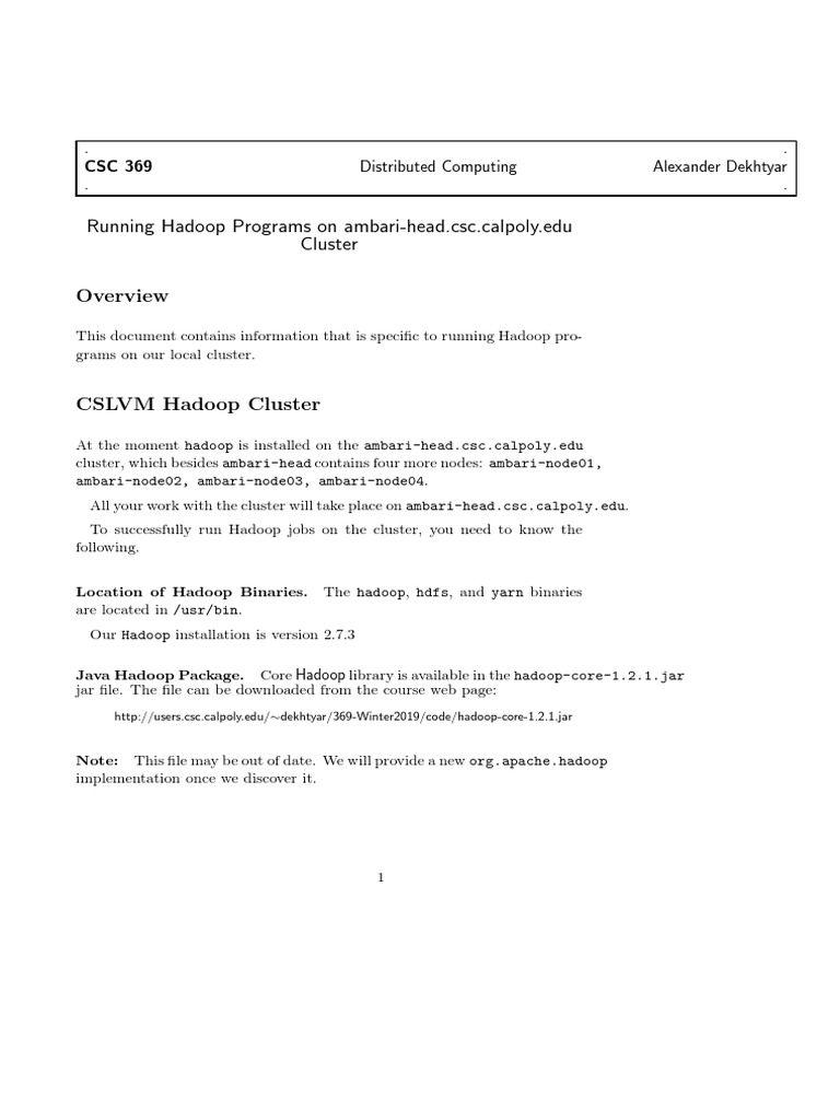 Running Hadoop Programs On Ambari-Head - Csc.calpoly - Edu Cluster ...