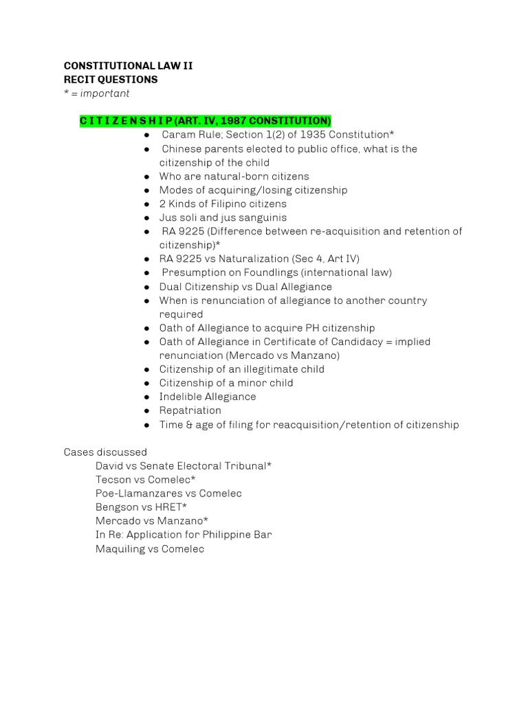 Consti II Recit Questions 1h 3 | Download Free PDF | Search Warrant | Search And Seizure
