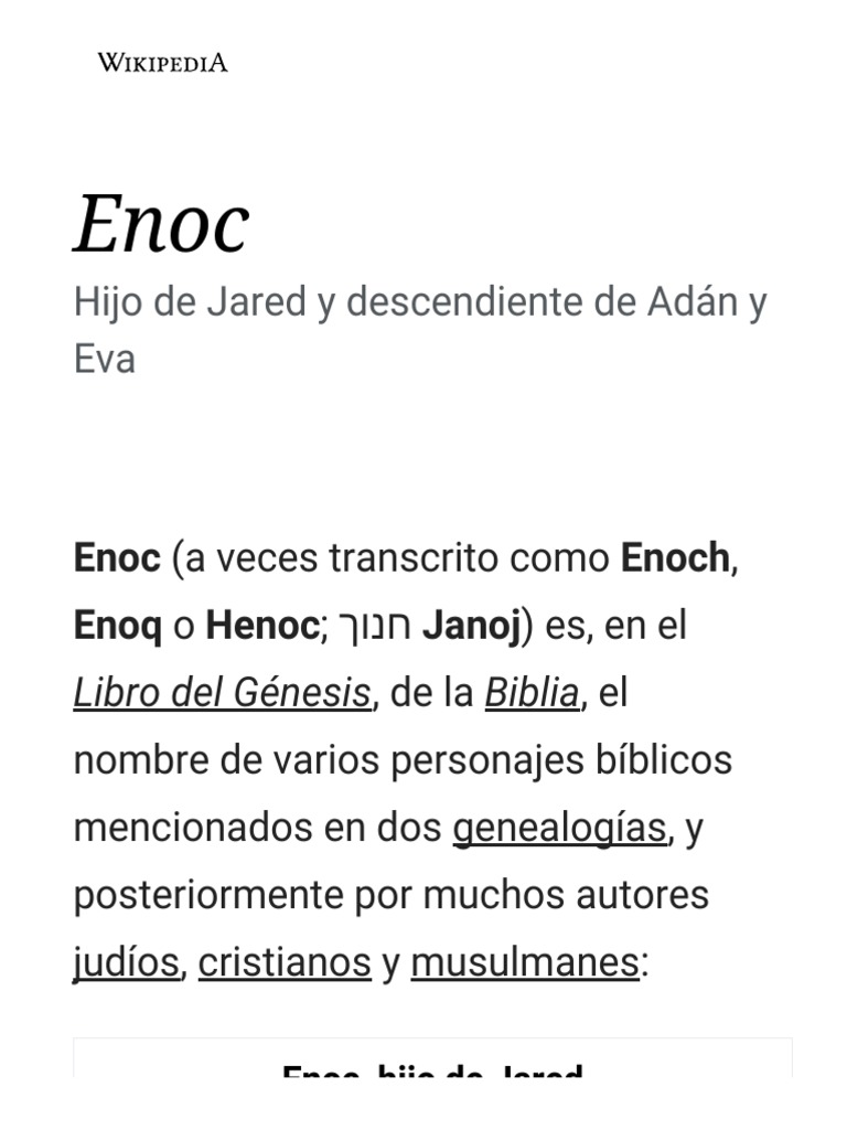 Enoc - Wikipedia, La Enciclopedia Libre | PDF | Enoc (Ancestro de Noé ...