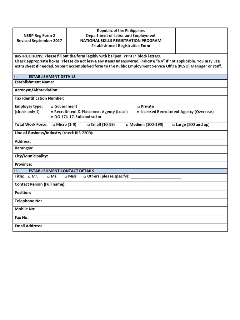 NSRP Form 2 Employer Reg Form | PDF | Labour | Business