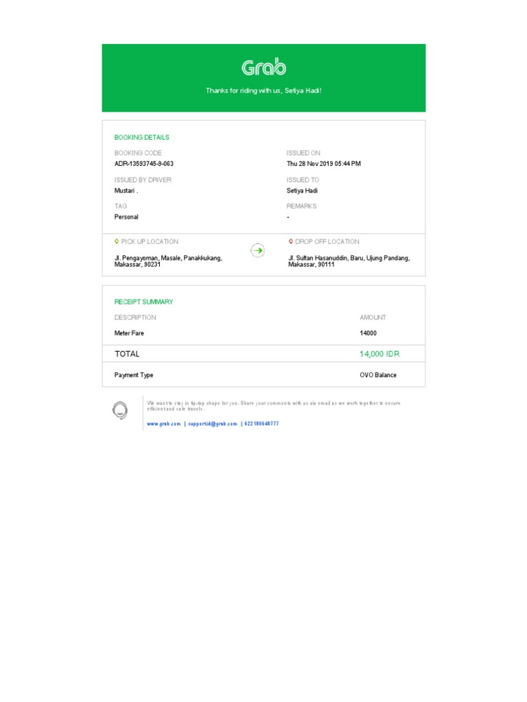 Grab Premium Bandara Booking Receipt | PDF