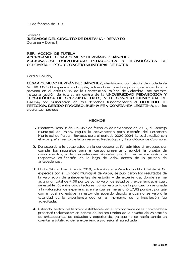 Tutela 2020 026 PDF | PDF | Debido al proceso | Derecho Constitucional