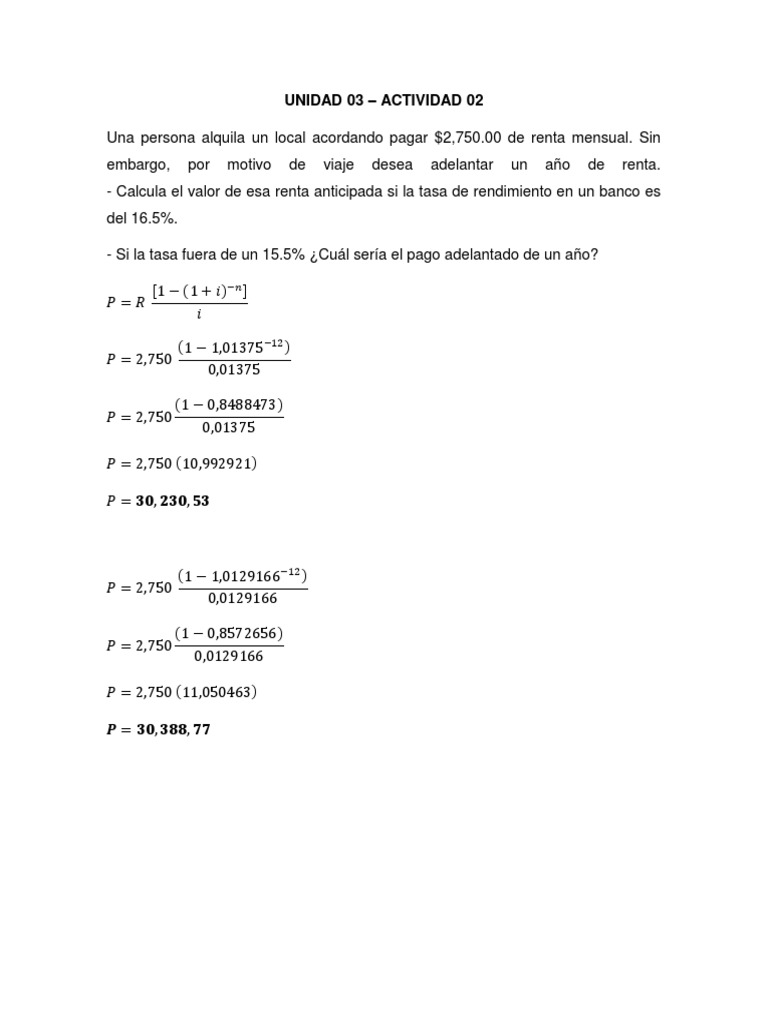 Unidad 03 - Actividad 02 - Matematicas Financieras | PDF
