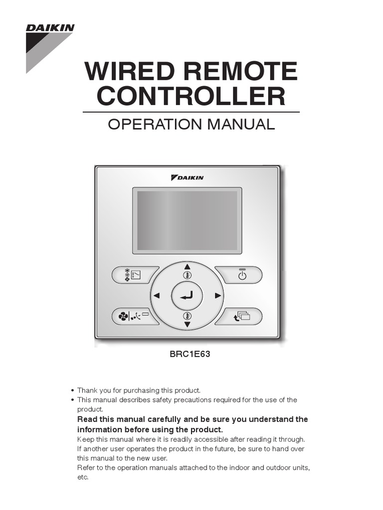 BRC1E63 Wired Remote Controller Manual | PDF | Air Conditioning ...