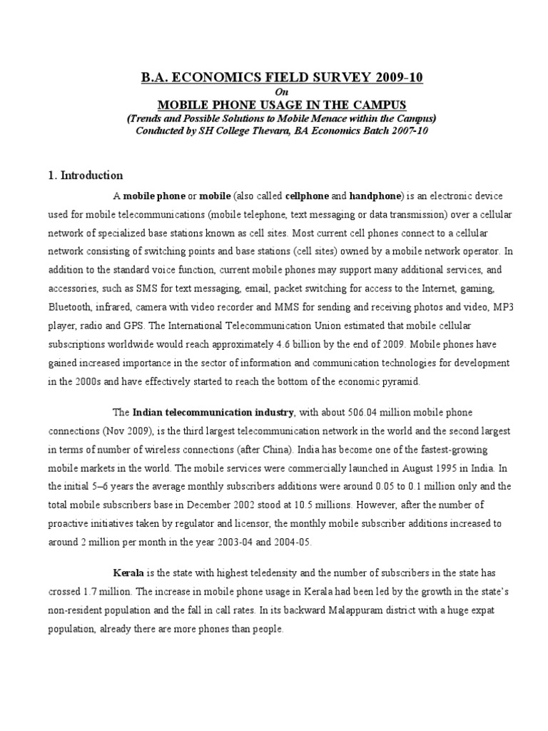 Field Survey On Mobile Phone Usage in Campus | PDF | Telecommunication ...