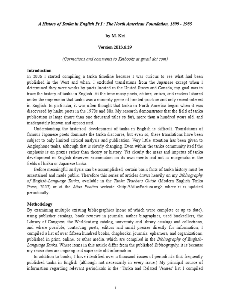 History of English Tanka 1899-1985 | PDF | Haiku | Poetry