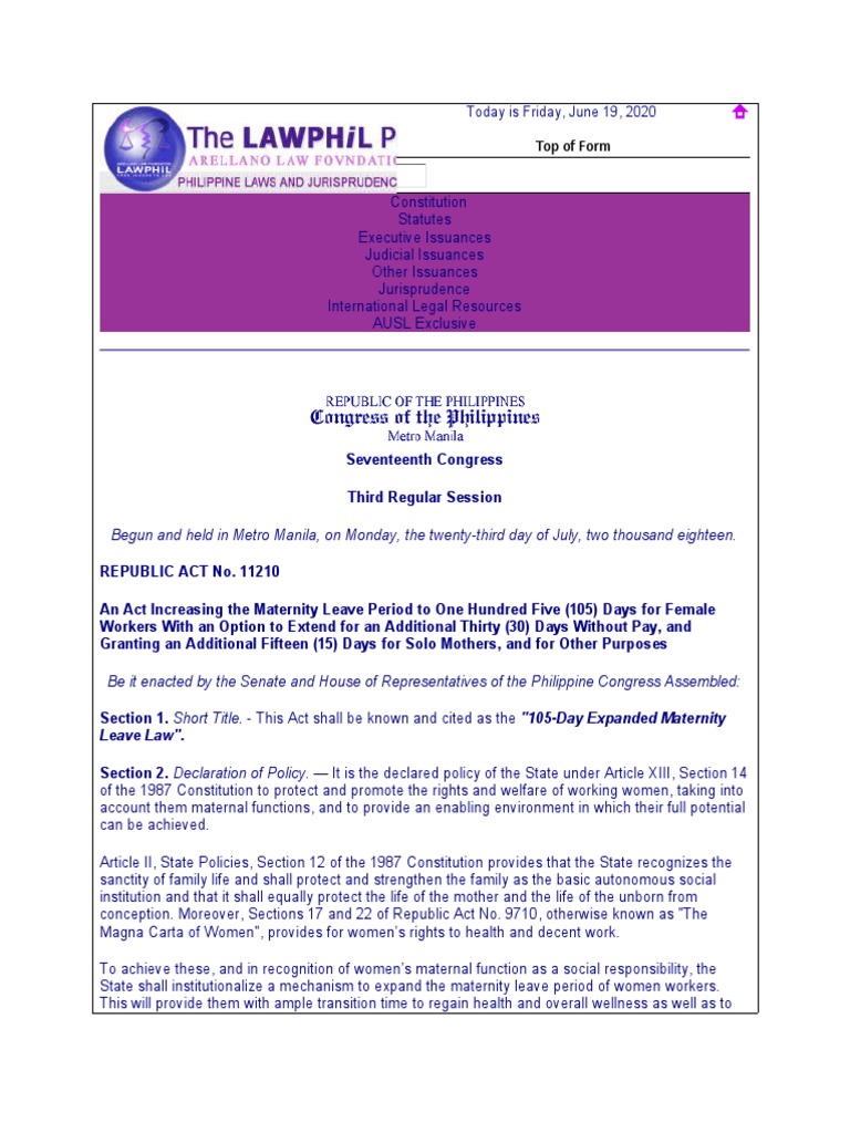 105-Day Expanded Maternity Leave Law | PDF | Parental Leave | Childbirth