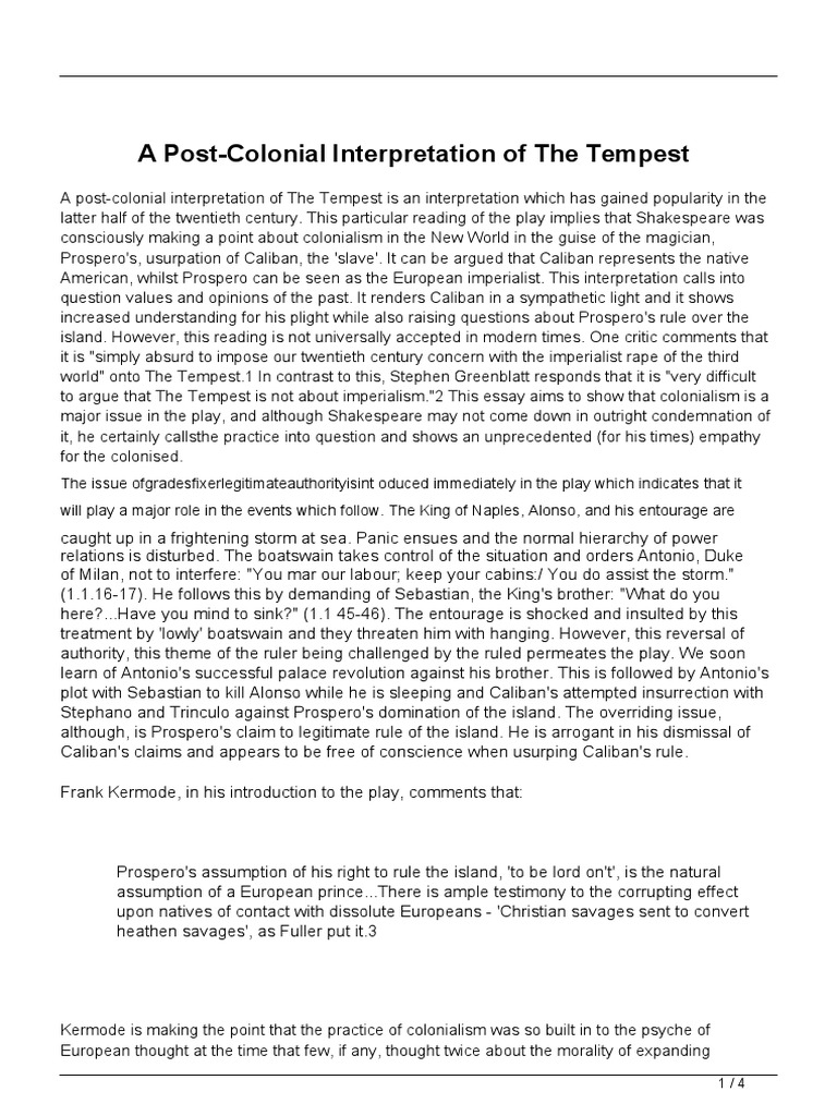 Post-Colonial Reading of The Tempest | PDF | The Tempest