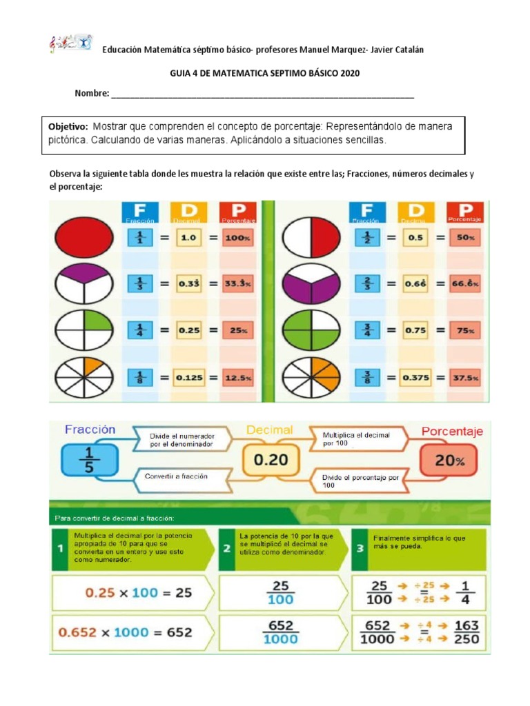 Guia 7 De Matematica Septimo Básico 2020 Pdf Porcentaje Enseñanza