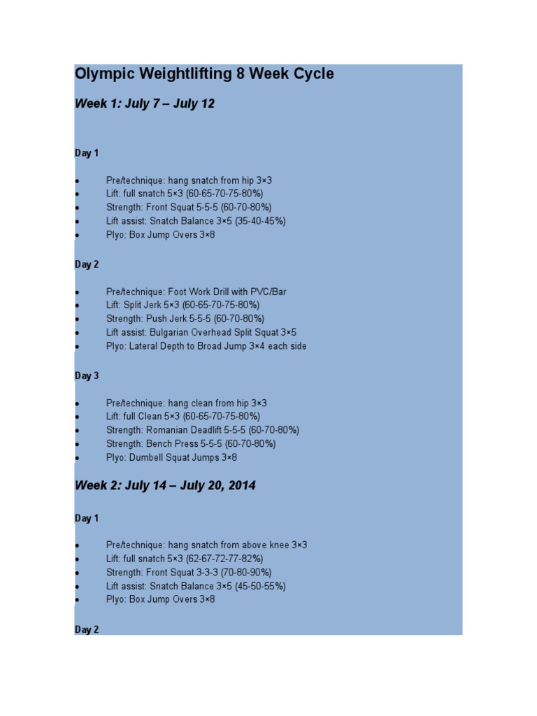 Olympic Weightlifting 8 Week Cycle Nuevo | PDF | Athletic Sports ...