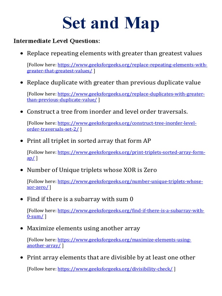 Set and Map: Intermediate Level Questions | PDF | Matrix (Mathematics ...