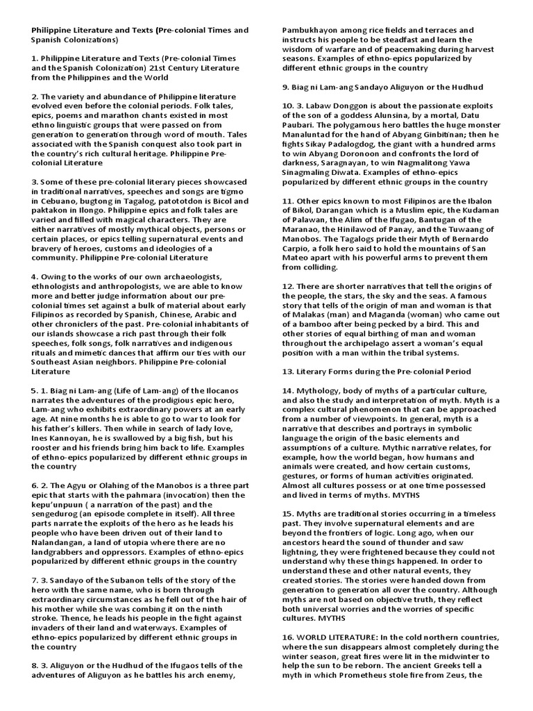Pre-Colonial Philippine Literature Overview | PDF | Philippines ...