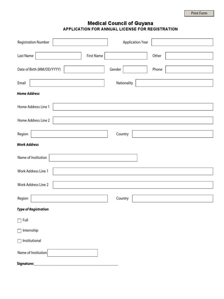 Guyana Medical Council Registration Form | PDF