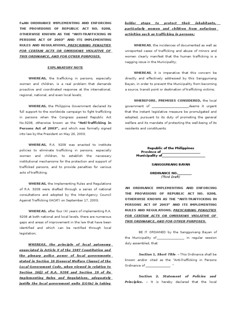 RA 9208 Implementing Rules | PDF | Human Trafficking | Sexual Slavery