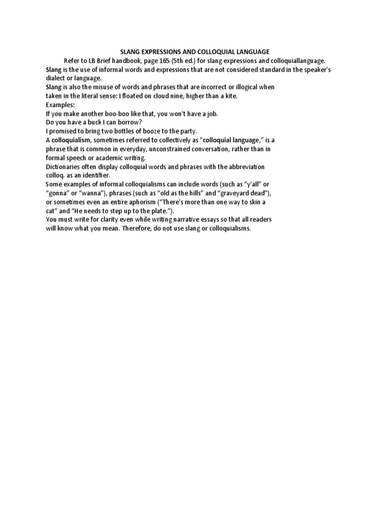 Slang Expressions and Colloquial Language | PDF