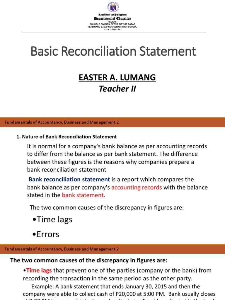 Basic Reconciliation Statement | PDF | Cheque | Transaction Account