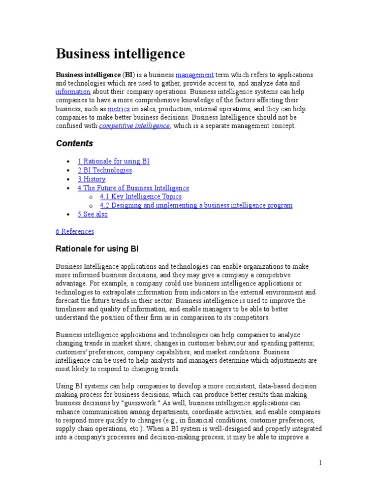 Business Intelligence | PDF | Business Intelligence | Analytics