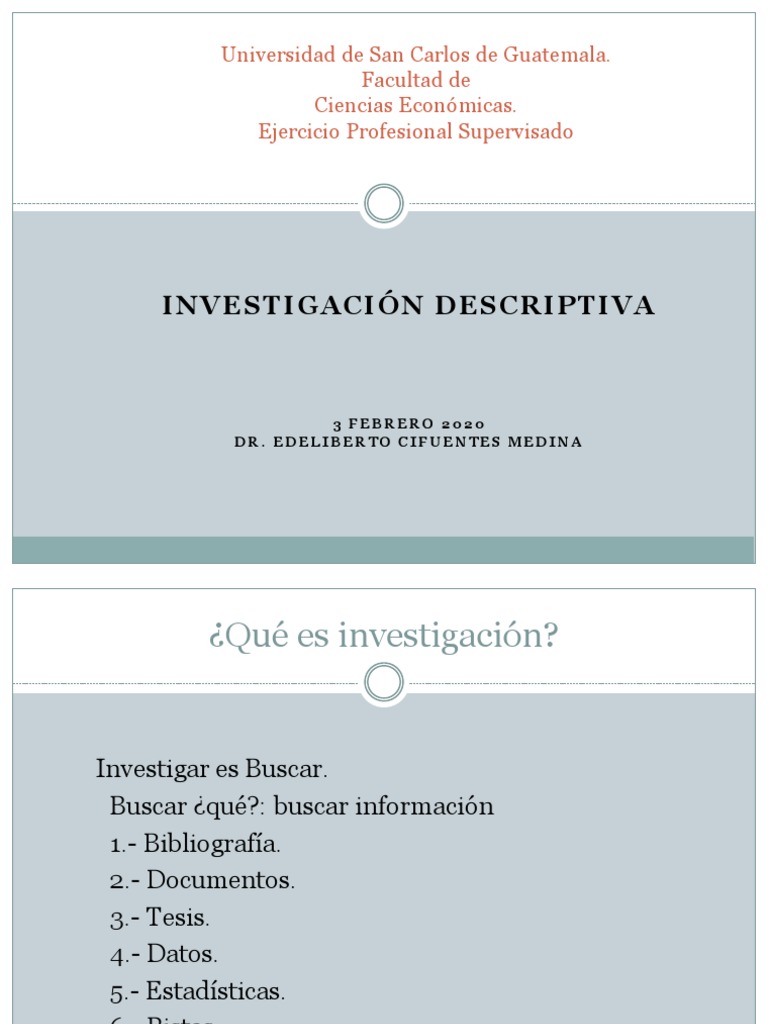Investigación Descriptiva: Guía Completa | PDF | Estadísticas | Información