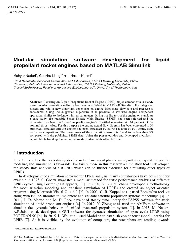 Modular Simulation Software Development For Liquid Propellant Rocket Engines Based On MATLAB ...