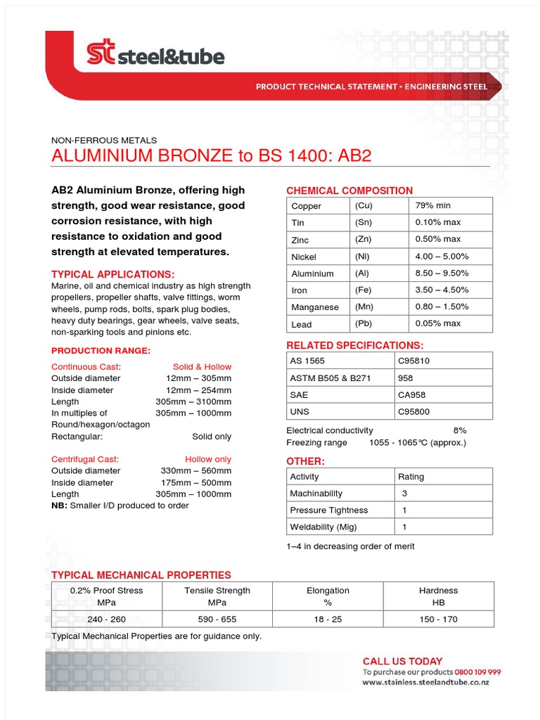 Aluminium Bronze To Bs 1400: Ab2 | PDF | Bronze | Aluminium