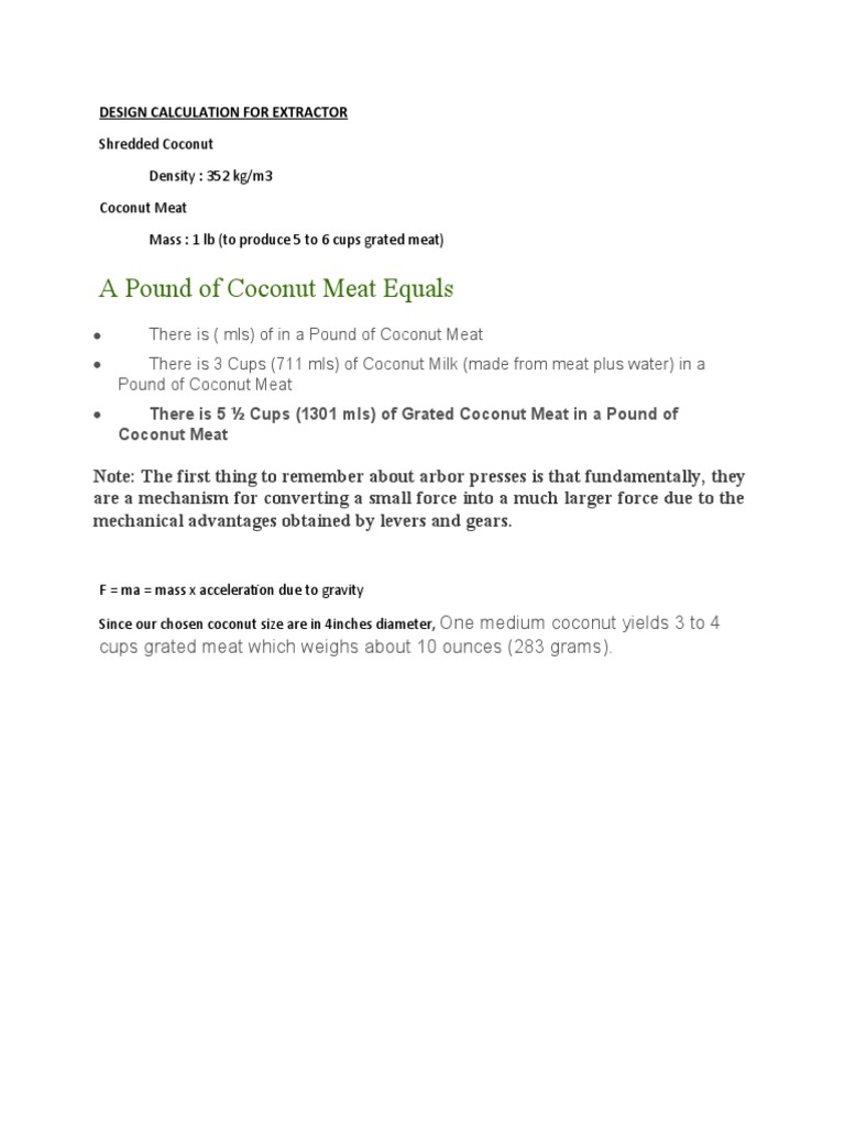 Coconut Extractor Design Calculations | PDF