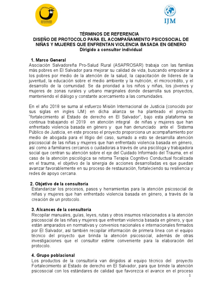TDR Protocolo de Atencion Psicosocial | PDF | Sicología | Violencia