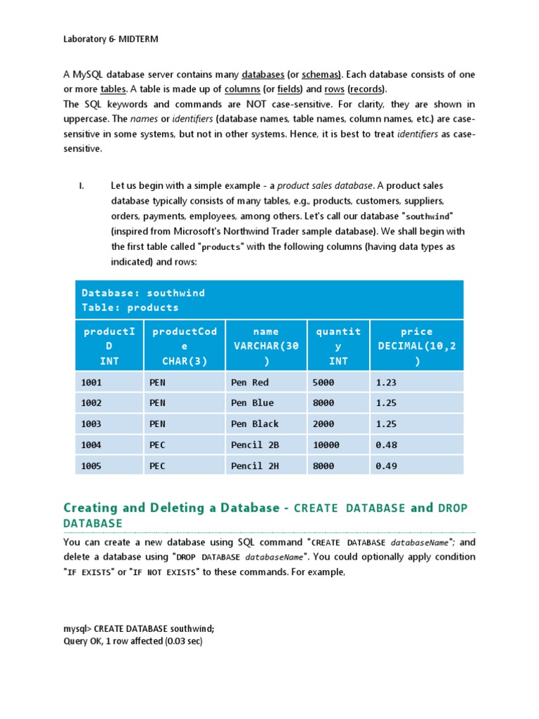 An Introduction To Database Concepts And Creating Database Tables In Mysql Pdf Integer