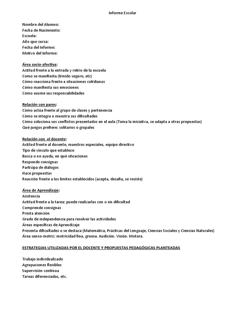 Modelo Informe Escolar 1 | PDF
