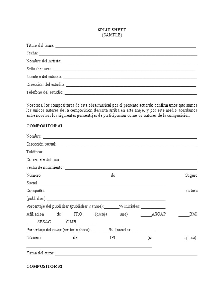 Split Sheet Sample 2019 | PDF | Gobierno | Entretenimiento (general)