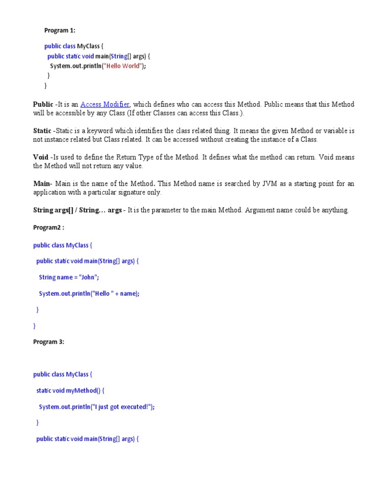 Access Modifier Myclass Main Args System Out Println Pdf Class Computer