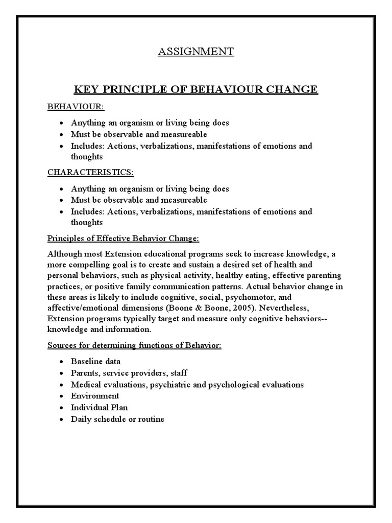 Key Principle of Behaviour Change: Assignment | PDF | Affect (Psychology) | Behavior