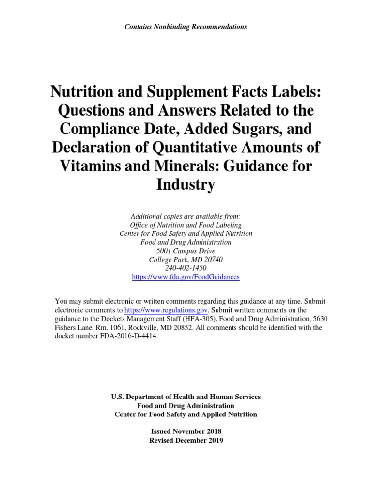 Guidance Nutrition Facts Labels Questions and Answers Related To ...