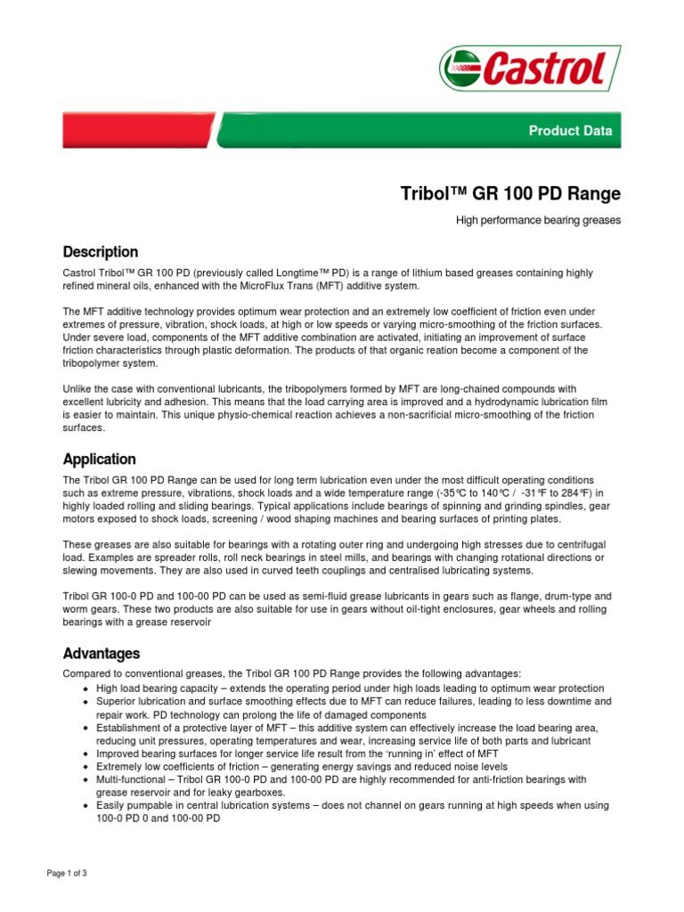 HT - Tribol GR 100-2PD | PDF | Bearing (Mechanical) | Lubricant