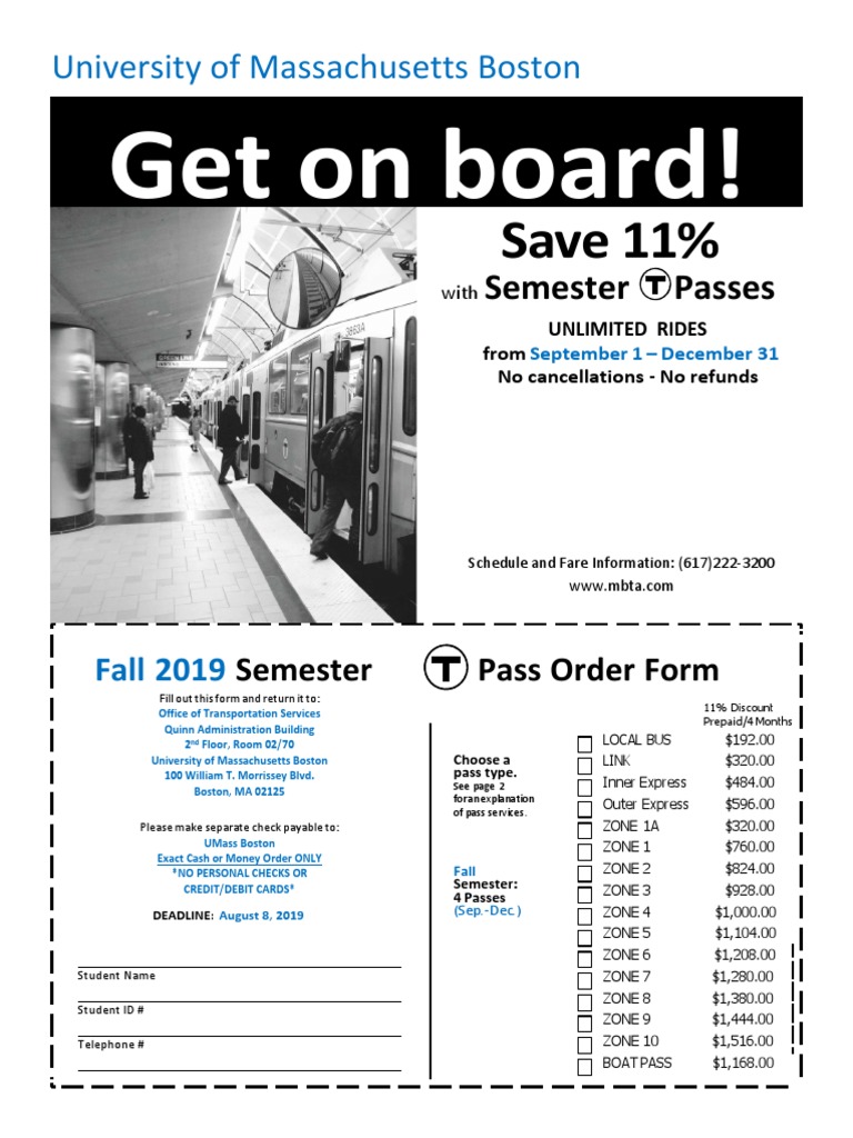 UMass Boston Fall 2019 MBTA Passes | PDF | Passenger Rail Transport ...