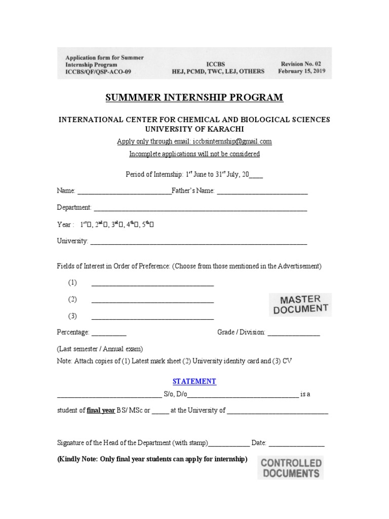 Summmer Internship Program: International Center For Chemical and Biological Sciences University ...