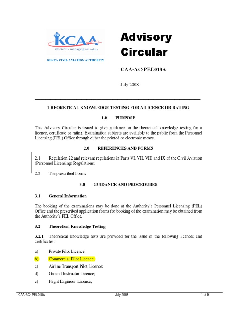 KCAA - Theoretical Knowledge Testing For A Licence or Rating (CAA-AC ...