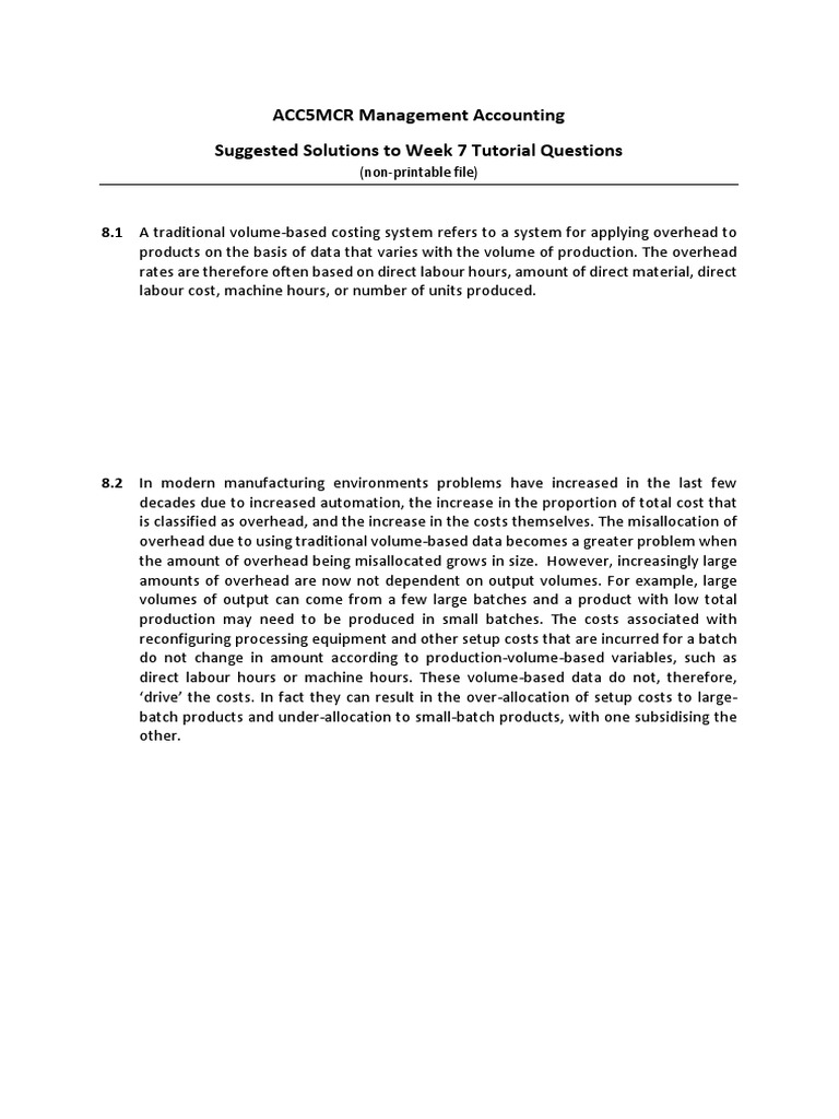 Management Accounting Week 7 Solutions | PDF | Output (Economics) | Prices