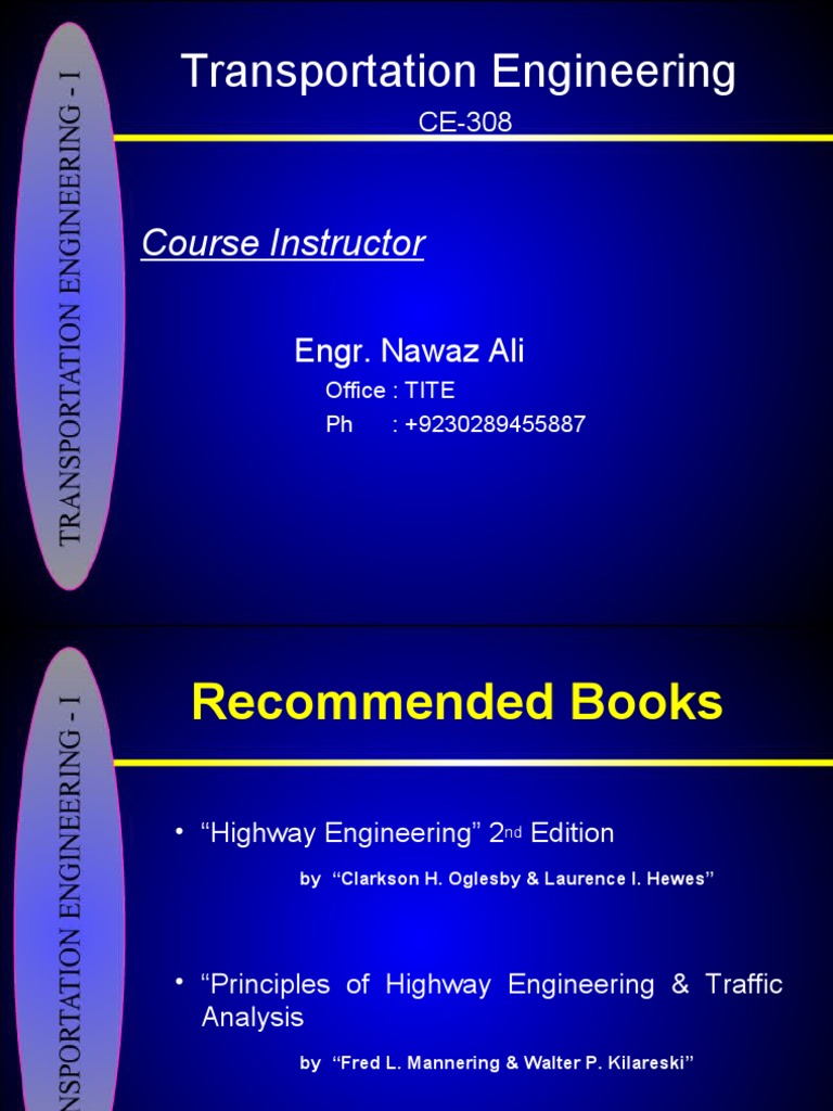 Transportation Engineering: Course Instructor | PDF | Highway | Transport
