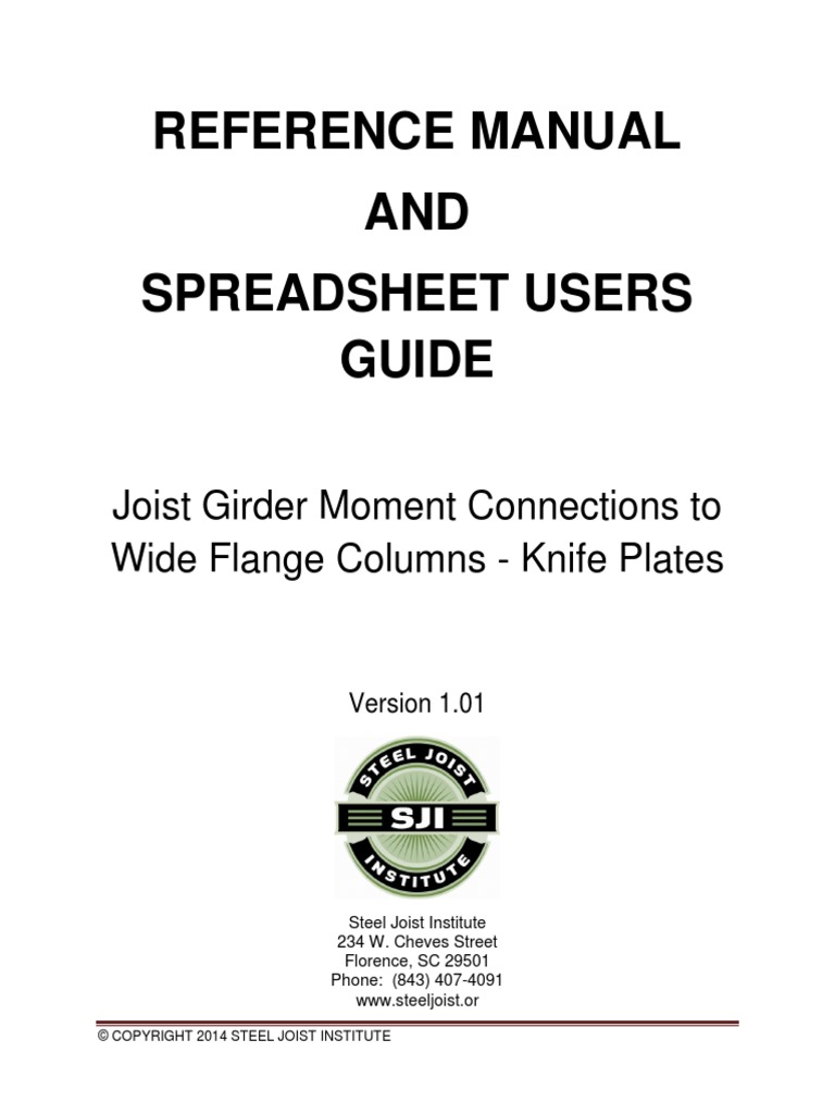 Reference Manual AND Spreadsheet Users Guide: Joist Girder Moment ...