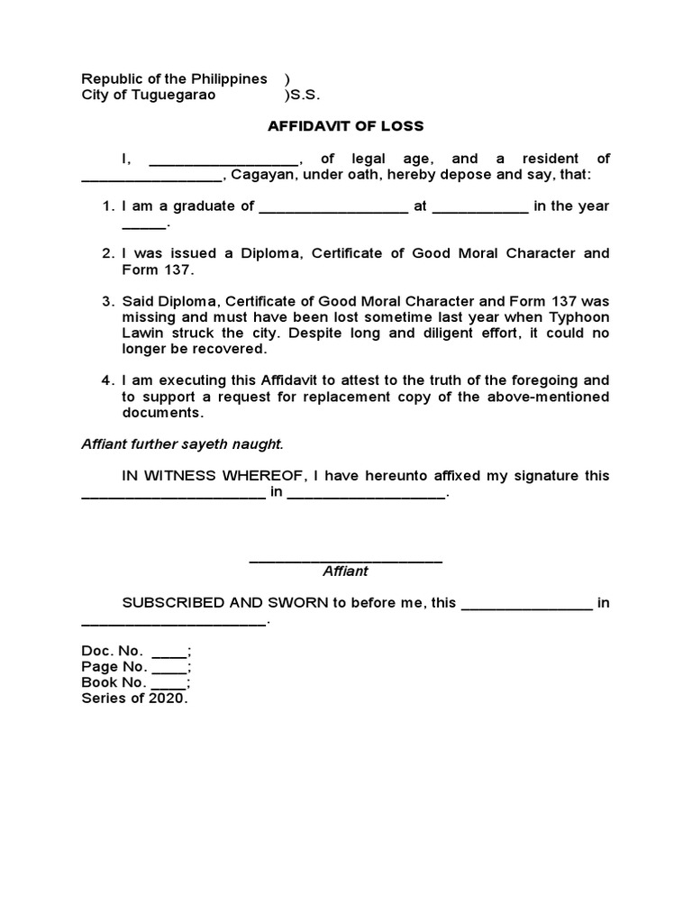 Affidavit of Loss - Diploma | PDF