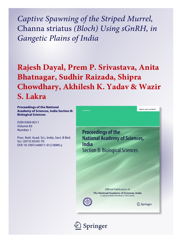 Channa Striatus (Bloch) Using SGNRH, In: Captive Spawning of The ...