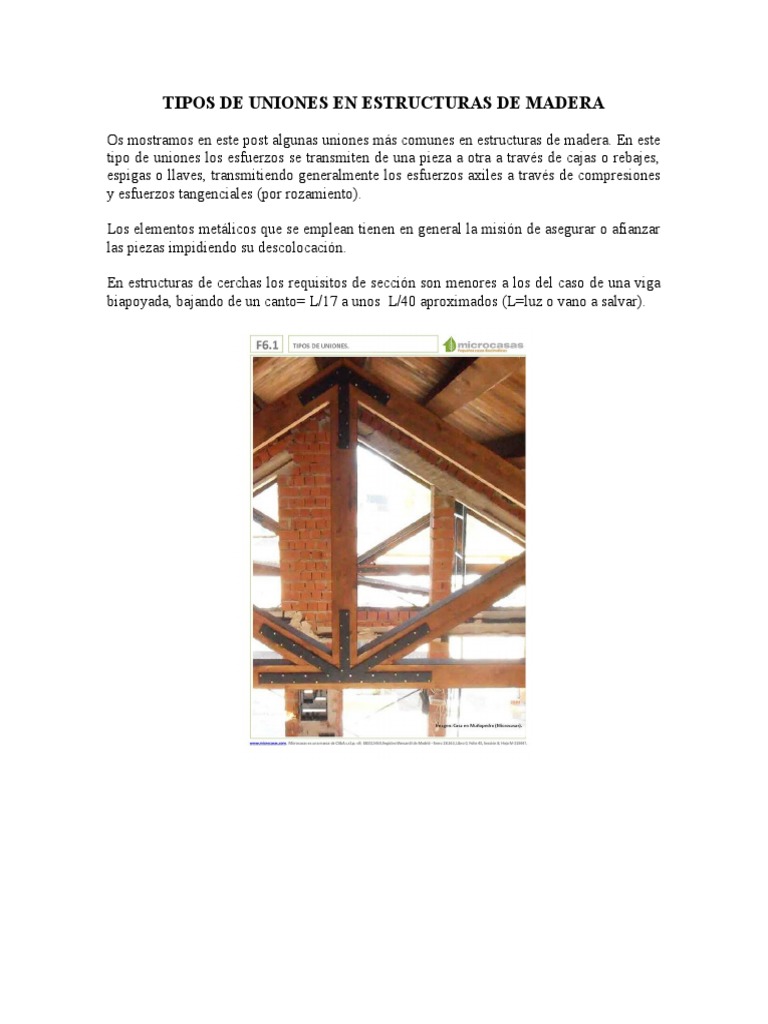 Tipos de Uniones en Estructuras de Madera | PDF