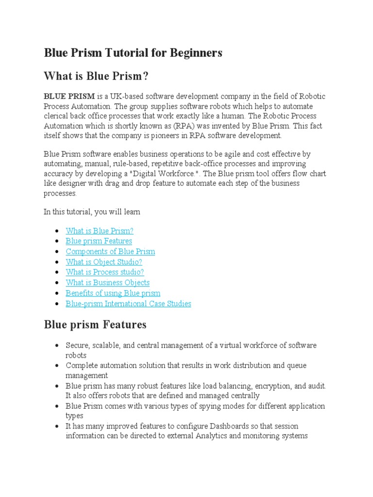 Blue Prism Tutorial For Beginners | PDF | Automation | System Software