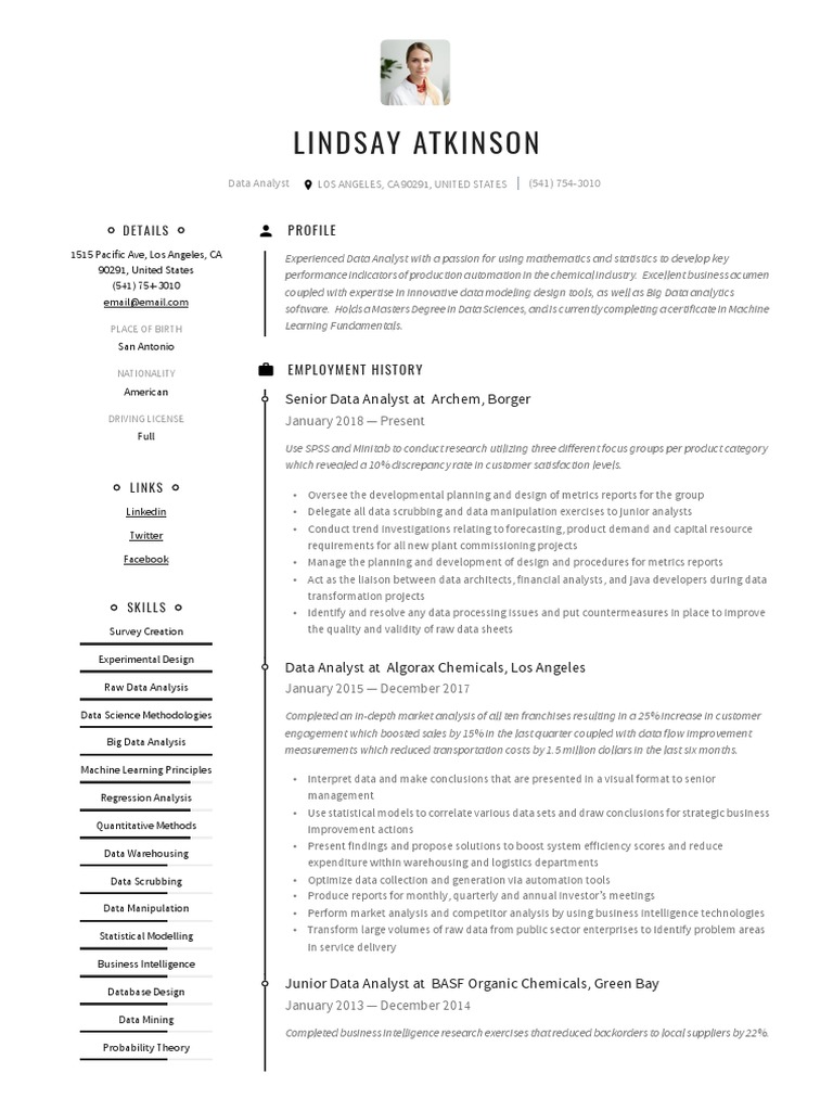 Data Analyst Resume 1 | PDF | Data Analysis | Statistics