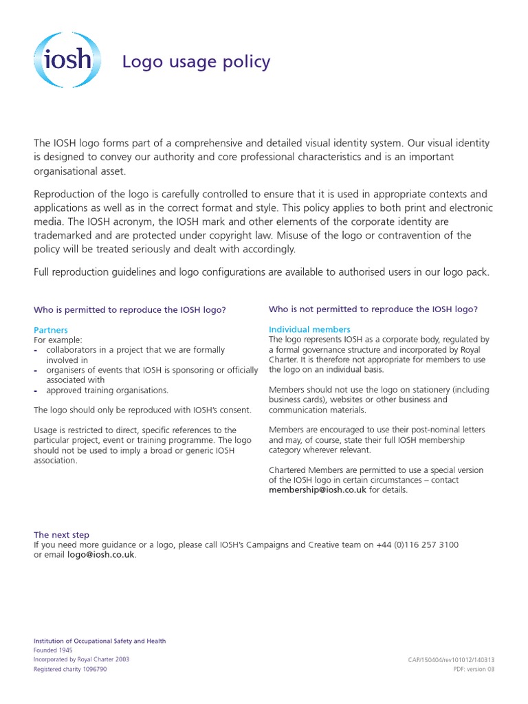 IOSH Logo Usage Policy | PDF | Logos | Trademark