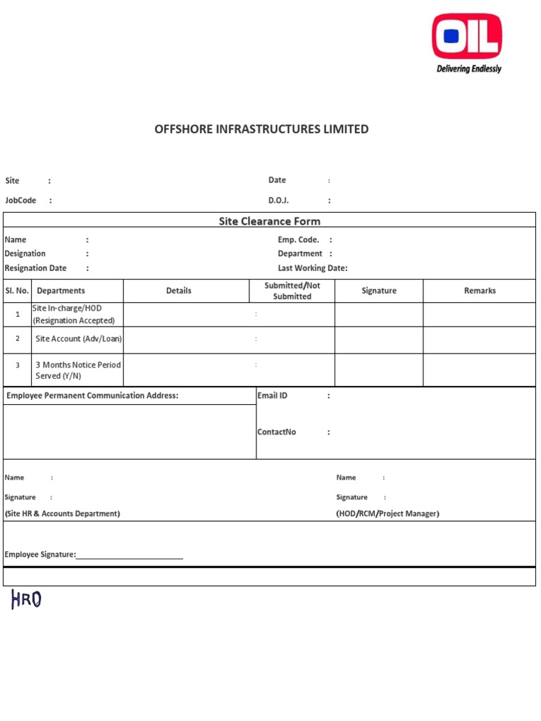 Site Clearance Form for Employees | PDF