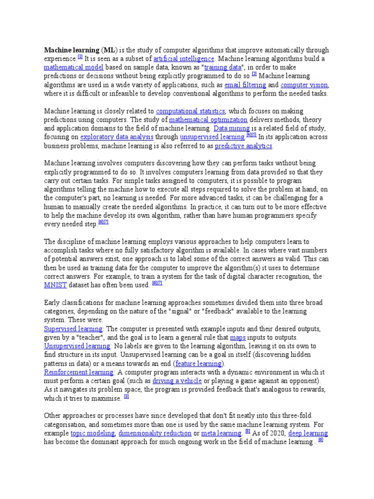 Machine Learning (ML) Is The Study of Computer Algorithms That Improve Automatically Through ...