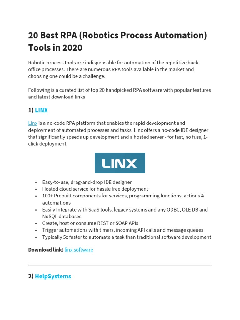 20 Best RPA (Robotics Process Automation) Tools in 2020: Download Link ...