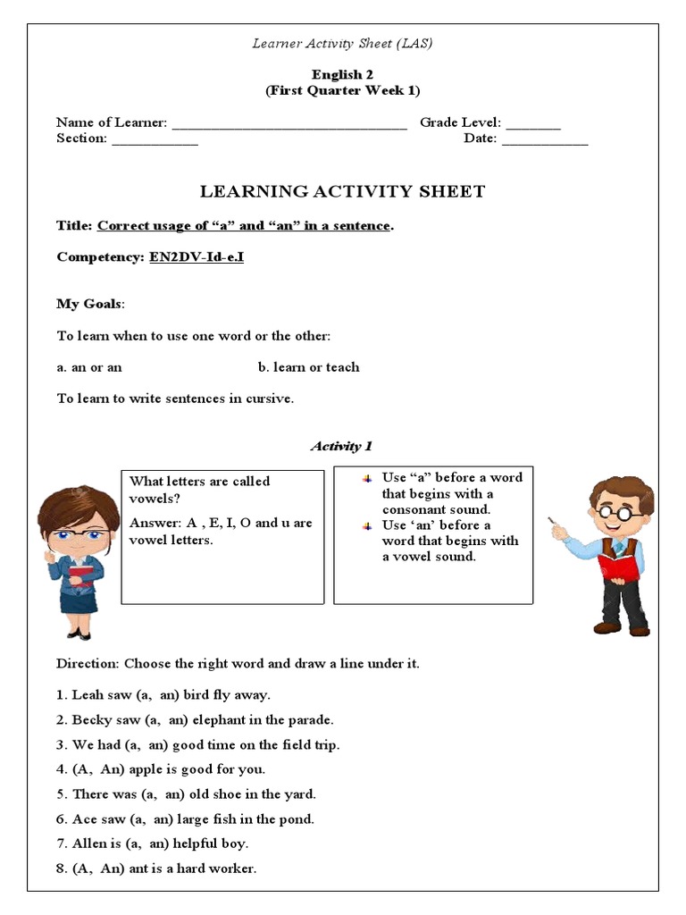 Learner-Activity-Sheet-English 2 1st-Quarter-1.-1 | PDF | Human ...