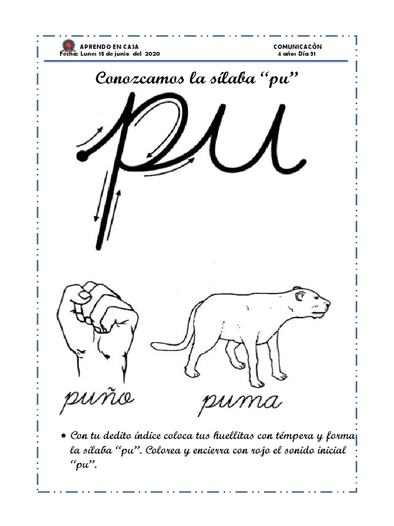 Actividades de la sílaba "pu" para niños | PDF